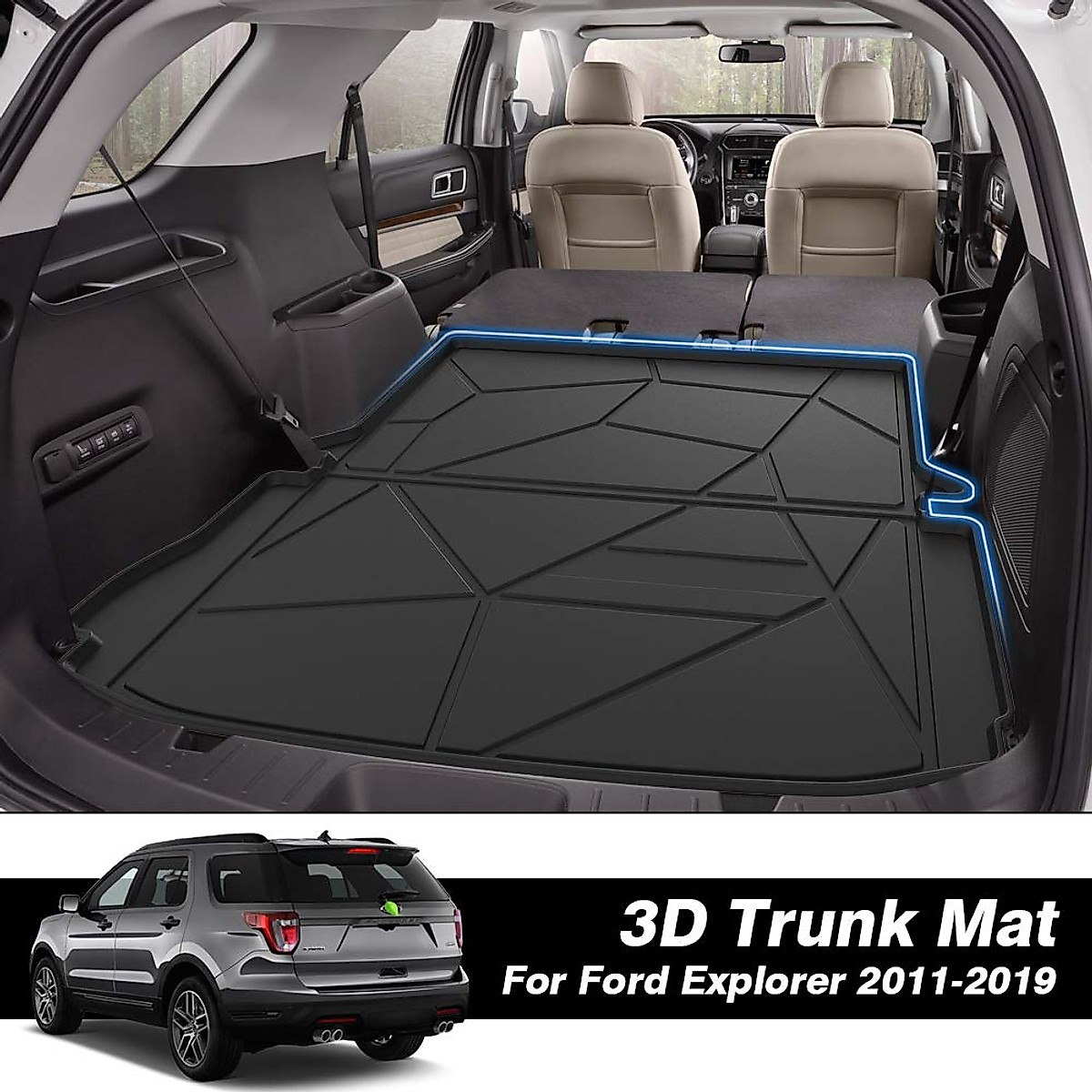 KUST Cargo Mat for 2011-2019 Ford Explorer Cargo Liner All Weather Trunk Floor Mat Black TPO Non-Slip