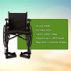 McKesson Wheelchair, Swing Away Foot Leg Rest, Desk Length Arms Flip Back, 18 in Seat, 300 lbs Weight Capacity, 1 Count