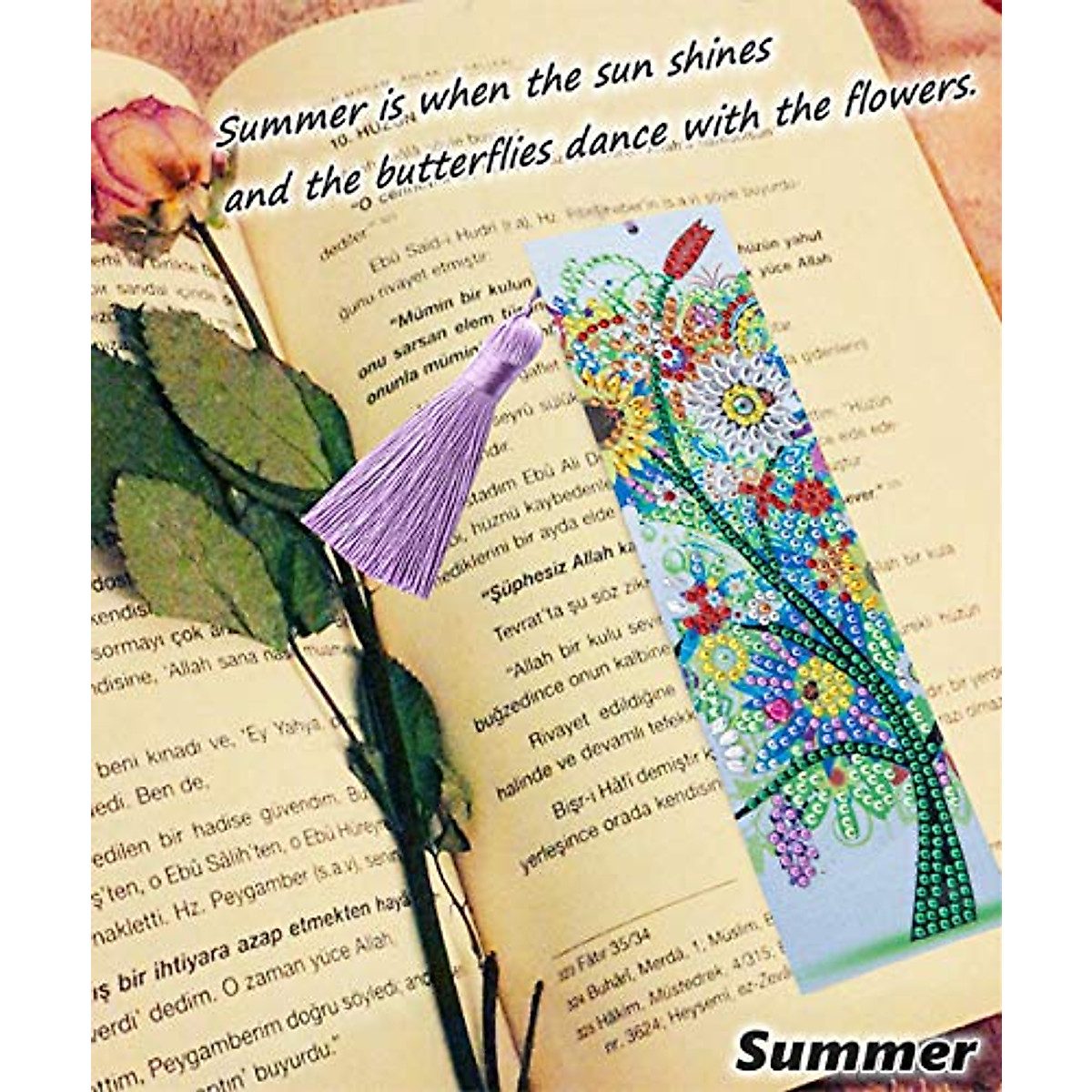 4 Pack 5D Diamond Painting Bookmarks Beautiful Four Seasons Trees Leather Tassel Bookmark with Diamond Painting Kits for Adults and Kids,8.3x2.4 Inch