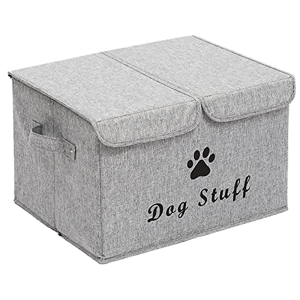 Xbopetda Linen Fabric Box with lid and Handles Foldable Dog Storage Cubes Box,Great for Dog Apparel & Accessories-Snow Gray
