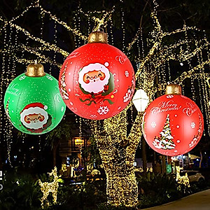 2 Pcs Inflatable Christmas Ball - 24 Inch Christmas Ball Ornaments PVC Giant Indoor Outdoor Xmas Ball for Holiday Yard Lawn Porch Pool Tree Decoration, 2 Pcs Red