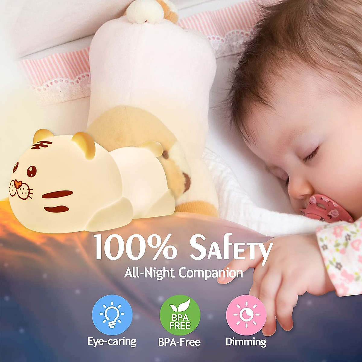 QANYI Christmas Gift Tiger Lamp, Silicone Color Changing Tiger Desk Nightlight, Rechargeable Nursery Table Lamp with Timer and Remote Control, Gift for Toddler Baby Girls Boys Children Bedroom