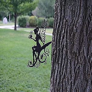 Outdoor Decor Metal Art Fairy Silhouette Sculpture Garden Lawn Backyard Tree Ornaments