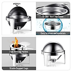 3 Pack Roll Top Chafing Dish Buffet Set 6 Quart Round Stainless Steel Chafer for Catering with Solid Stand and Fuel Holder Buffet Servers and Warmers for Party Banquets Wedding Buffets