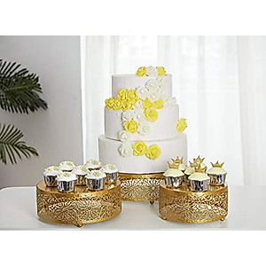 Hotity 3 Sets Cake Stands Round Cake Stand Set Metal Display Cupcake Stands for Dessert, Gold