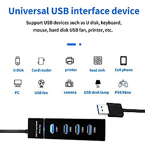 Ps4/Ps4 Slim/Ps4 Pro Hub,4 Port USB 3.0 Hub High Speed USB Cable Adapter for PS4,PS5,Xbox ONE,Notebook PC, Laptop, USB Flash Drives… (Black)