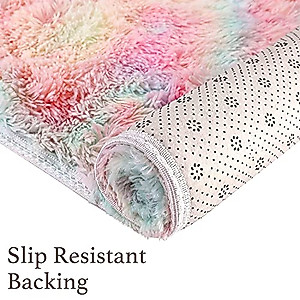 VUDECO 5x8 Large Fluffy Rainbow Rug Colorful Rug for Kids Rug Playroom Bedroom Rugs for Girls Bedroom Area Rug Living Room Rug Rainbow Carpet for Kids Girls Room Fuzzy Rug Large Fur Pink Rug Bedroom