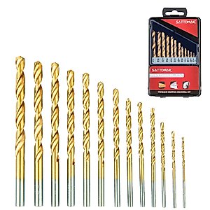 SATTDMAIC 13Pcs Drill Bit Set, HSS Metal Drill Bits with Titanium Finish, 1/16”-1/4” for Wood, Plastic, Aluminum Alloy, Metal, with Metal Drill Index (Drill bit Set)