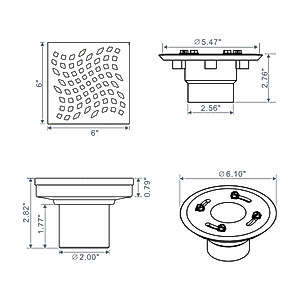 Gold Brushed Shower Drain with Flange, HIDROP SUS 304 Stainless Steel 6 inch Square Shower Floor Drain with Removable Hair Strainer
