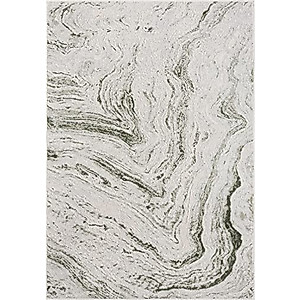 Abani Atlas 8'x10' Green/Grey Area Rug, Abstract Marble - Durable Non-Shedding - Easy to Clean