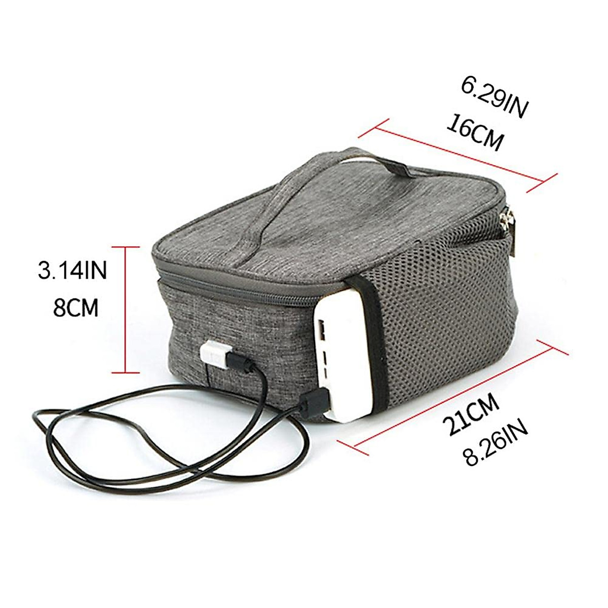 Taiping Lake Portable Oven Heated Lunch Box Personal Mini Oven Food Warmer Lunch Box for Car Office Home Kitchen Travel Outdoor Camping Picnic Family Gathering, 1 Heated Bag,Battery Not Include, Gray