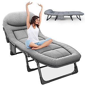 6 Adjustable Positions Lounge Chair Outdoor, Portable & Foldable Chaise Indoor, Folding Cot Bed for Sleeping, Camping, Pool, Patio, Beach (Oversized XL-74 in)