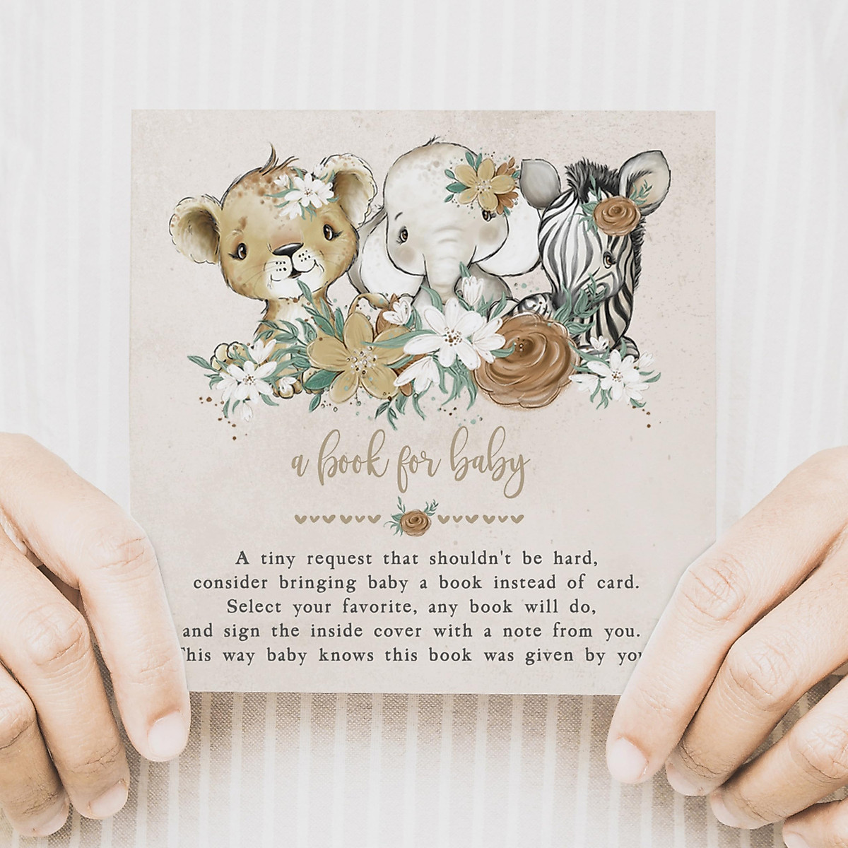 Flora Safari Books for Baby Shower Cards - 25 Pack - Cute Invitation Inserts for Girls - Bring a Book Instead of Cards Poem - Storybook Theme Ideas