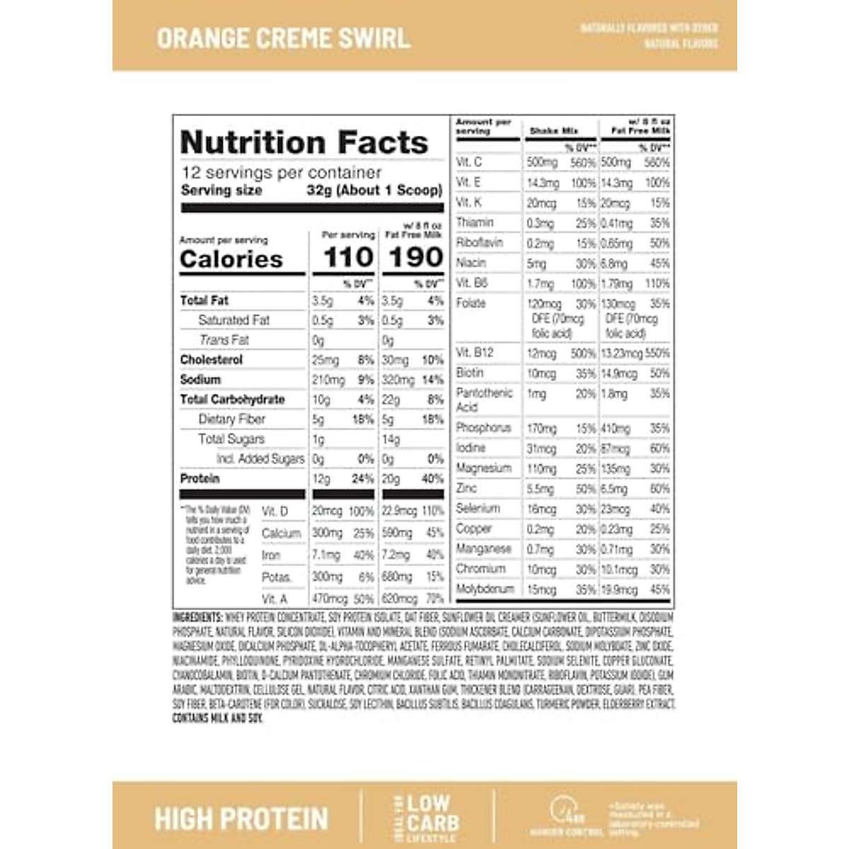 SlimFast Advanced Immunity High Protein Meal Replacement Smoothie Mix, Orange Cream Swirl, Weight Loss Powder, 13.5 Oz