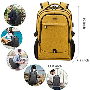 DUSLANG 17 Inch Laptop Backpack for Travel Water Resistant College Backpack for Women Laptop Bag with USB Charging Port Work Backpack,Yellow