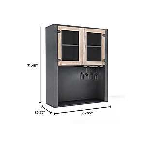 Holaki Wine Bar Cabinet,Kitchen Hutch Storage Cabinet with Sliding Barn Door and Shelves,Farmhouse Sideboard and Buffet Cabinet with Wine Rack,Coffee Bar Cabinet for Living,Dining Room,Kitchen(Black)