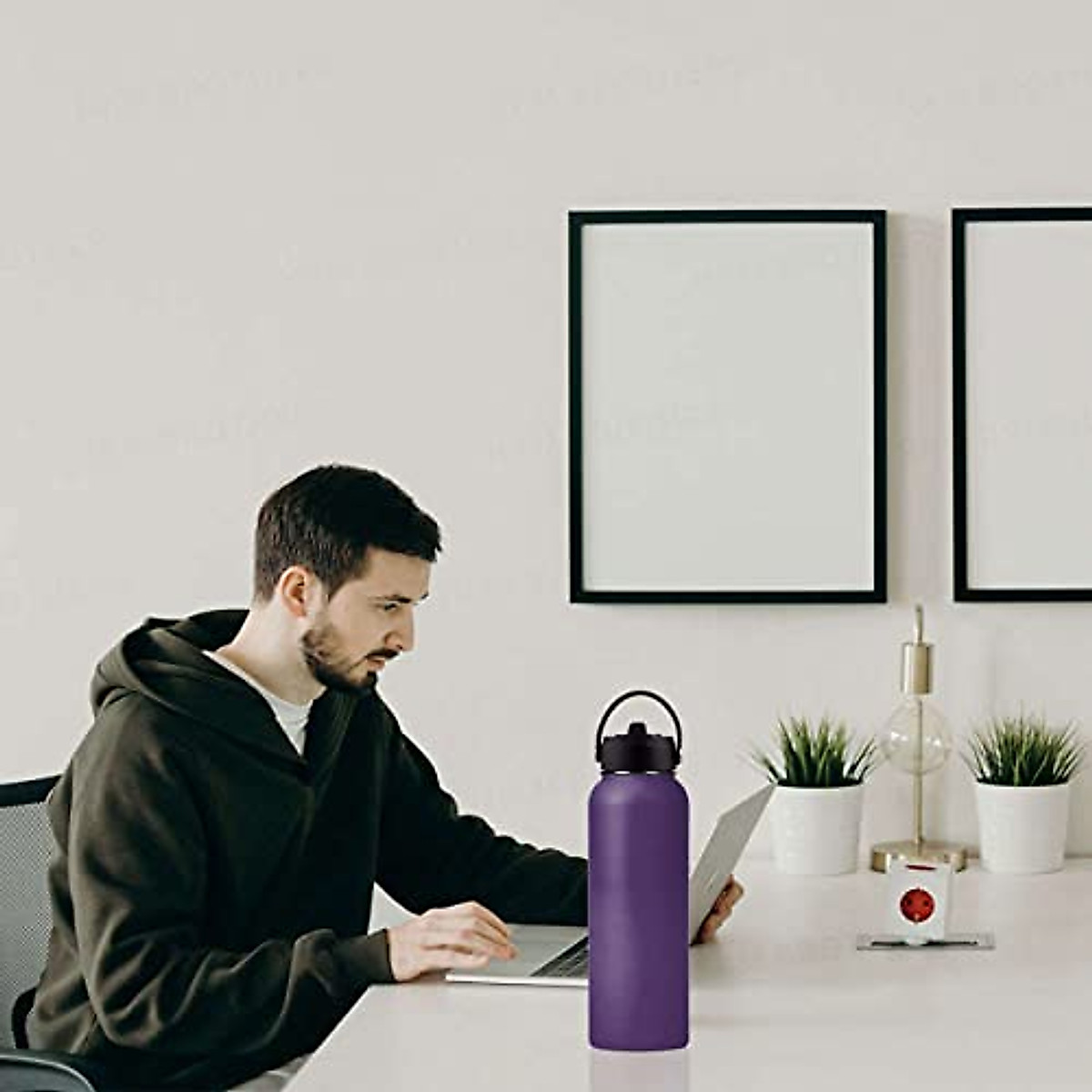 HKM Brothers Insulated Stainless Steel Water Bottle – Straw-Spout-Handle Lids, Vacuum Wide Mouth GalonWater Bottles – Ring-Collapsible – Straw Lids