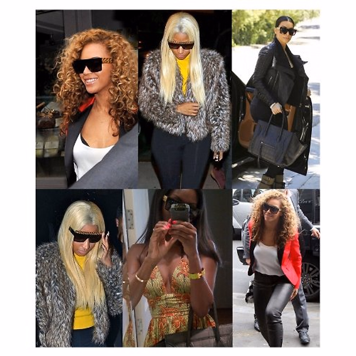 High Fashion Metal Chain Arm Flat Top Aviator Sunglasses (Shiny Black Gold)