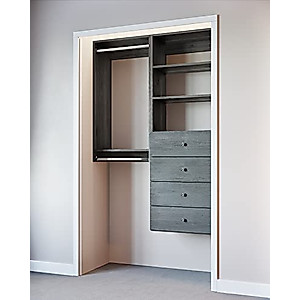 Closet Kit with Hanging Rods, Shelves & Drawers - Corner Closet System - Closet Shelves - Closet Organizers and Storage Shelves (Grey, 54 inches Wide) Closet Shelving