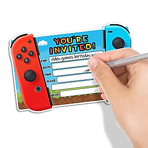 Simimi art 30 Video Game Birthday Party Invitations with Envelopes - Game On Birthday Party Invitation