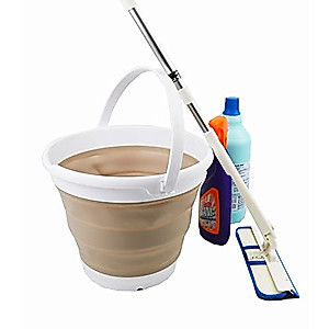 SAMMART 5.5L (1.4 Gallon) Set of 3 Collapsible Plastic Bucket - Foldable Round Tub - Portable Fishing Water Pail - Space Saving Outdoor Waterpot. (Grey & Latte & Orange Red)