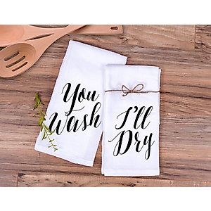 Kitchen Towel Gift Set"You Wash, I'll Dry" Wedding Gift or Anniversary Gift for Him or Her (2 Kitchen Towels)