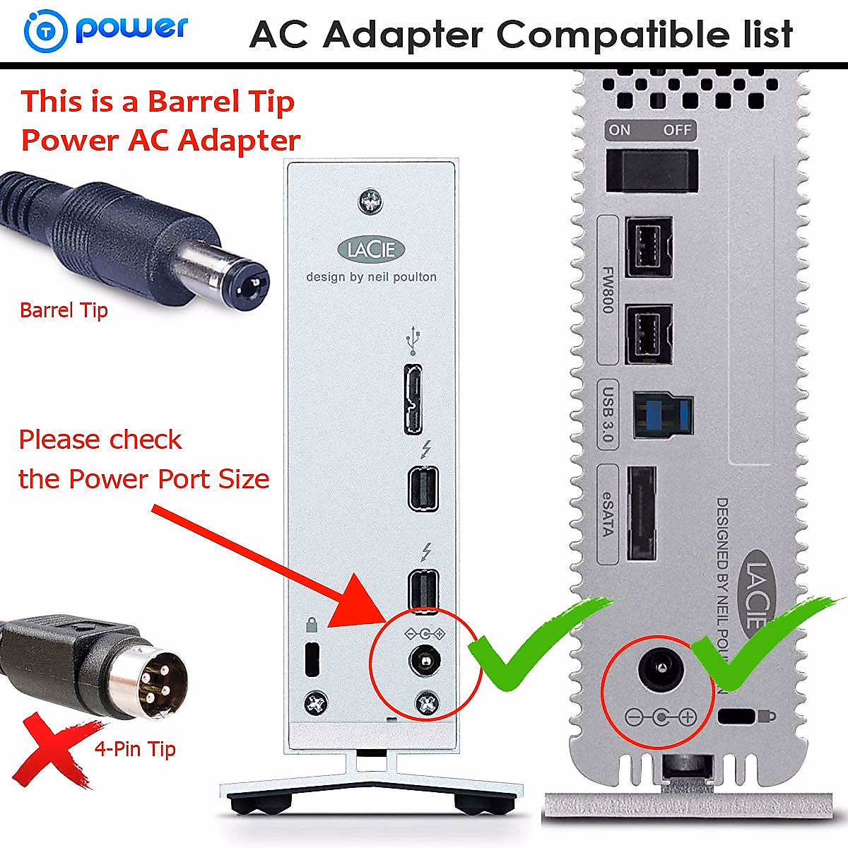 T POWER 12V Ac Dc Adapter Charger for LaCie 2Big 4Big 5Big LaCinema Hard Drive HDD 712430 712430U 712430 712430 712430 713710 ACD048A-12 12430U 713710 713710 713710 Power Supply