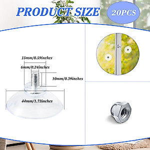 Quzzil 10 Pcs Suction Cups 4.4 cm/ 1.73 Inch Diameter Suction Cup Screw 0.39 Inch in Length PVC License Plate Suction Cups Hooks Clear Suction Cup with Cap Nut M6 Thread for Shade Cloth Acrylic Plate