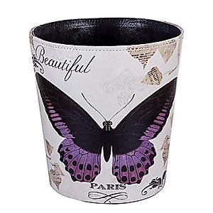HMANE 10L/2.64 Gallon PU Leather Trash Can Butterfly Pattern Decorative Waterproof Wastebasket Paper Basket Garbage Bin for Home Office Bathroom