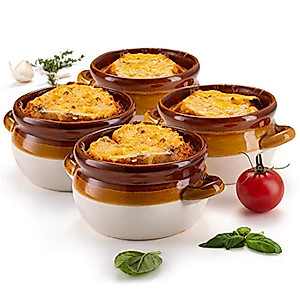 KooK French Onion Soup Crocks, Ceramic Make, Large Handles, Stoneware, Dishwasher, Microwave, Oven & Broil Safe 16oz Standard Capacity & 18oz Full Capacity