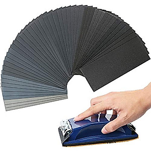 LotFancy Sandpaper 60 to 5000 Grit, 108PCS 9 x 3.6” Dry Wet Sand Paper with Sanding Block, Silicon Carbide Sanding Sheet Assortment, for Automotive Metal Wood Furniture Polishing Finishing Buffing