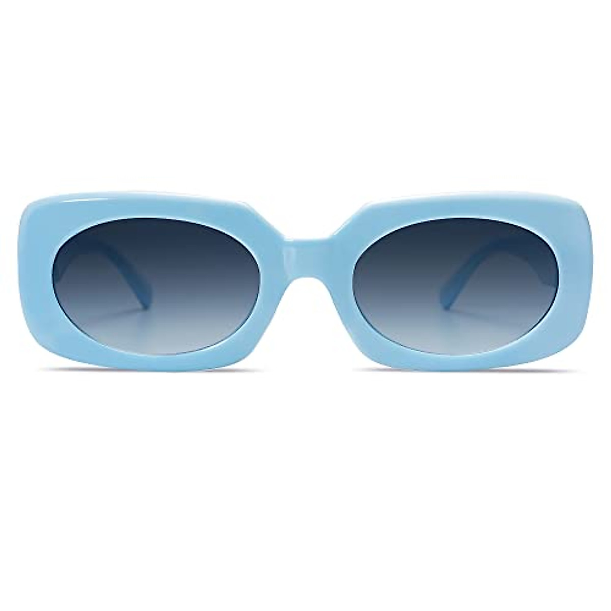 VANLINKER Rectangle Sunglasses for Women Retro Trendy Fashion Glasses Oval Lenses Narrow Thin Square Frame with UV400 Protection VL9624 Sky Blue Frame/Light Blue Lens