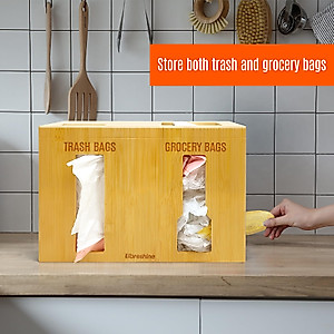 Libreshine Libreshine 2 In 1 Extra Large Trash Bag Organizer and Grocery Bag Holder, Fits Costco Large Garbage Bag Roll, Kitchen Bamboo Grocery Bag Dispenser Wall Mount