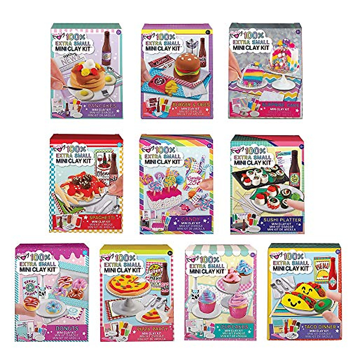 Fashion Angels Extra Small Mini Clay Kits (12317) - Air Dry Modeling Clay for Kids, Mini Food Kits Set (Set of 10 Kits), Mini Clay 10 Kit Set