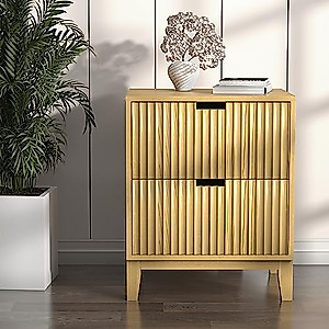 WiberWi Nightstand, Side Table, Farmhouse End Table with 2 Drawers and Open Storage, Bedside Table for Bedroom, Living Room and Small Spaces, Night Stand with Solid Wood Legs, Natural