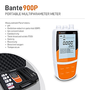 Bante 900P Portable pH/Conductivity/Dissolved Oxygen Meter | Multiparameter Water Quality Meter | for Measuring pH, ORP, Ion, Conductivity, TDS, Salinity, Resistivity, Dissolved Oxygen