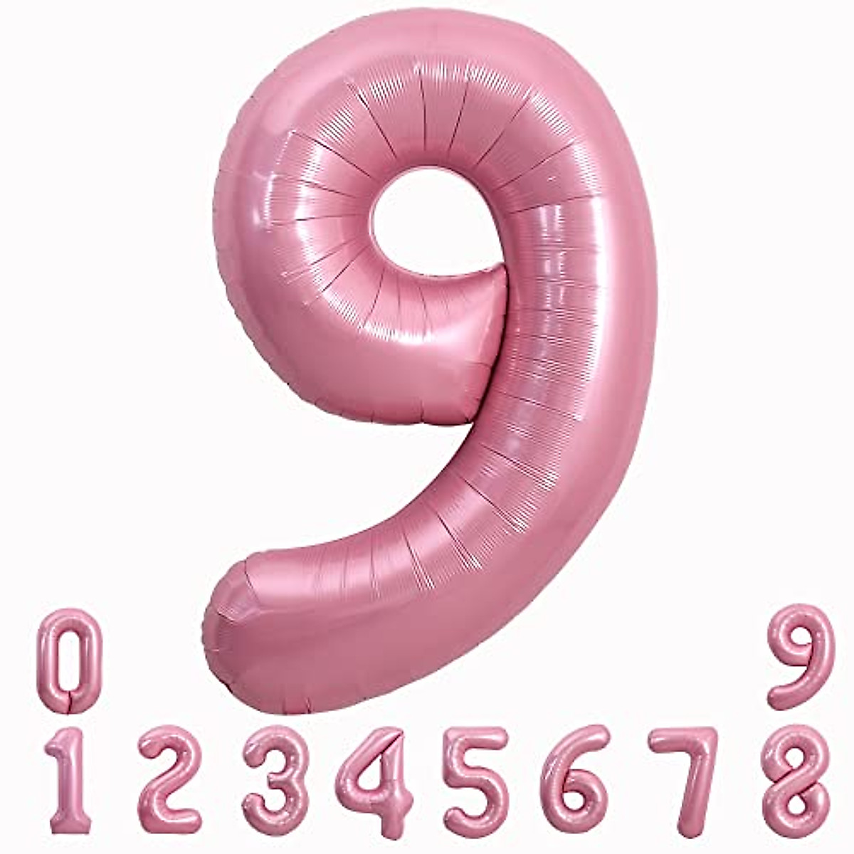 TONIFUL 40 Inch Light Pink Large Macaron Numbers Balloons 0-9, Number 9 Digit 9 Helium Balloons, Foil Mylar Big Number Pastel Balloons for Birthday Party Anniversary Supplies Decorations