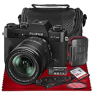 Fujifilm X-T30 4K Wi-Fi Mirrorless Digital Camera with XF 18-55mm Lens Kit - Black with 32GB Bundle and Travel Photo Cleaning Kit