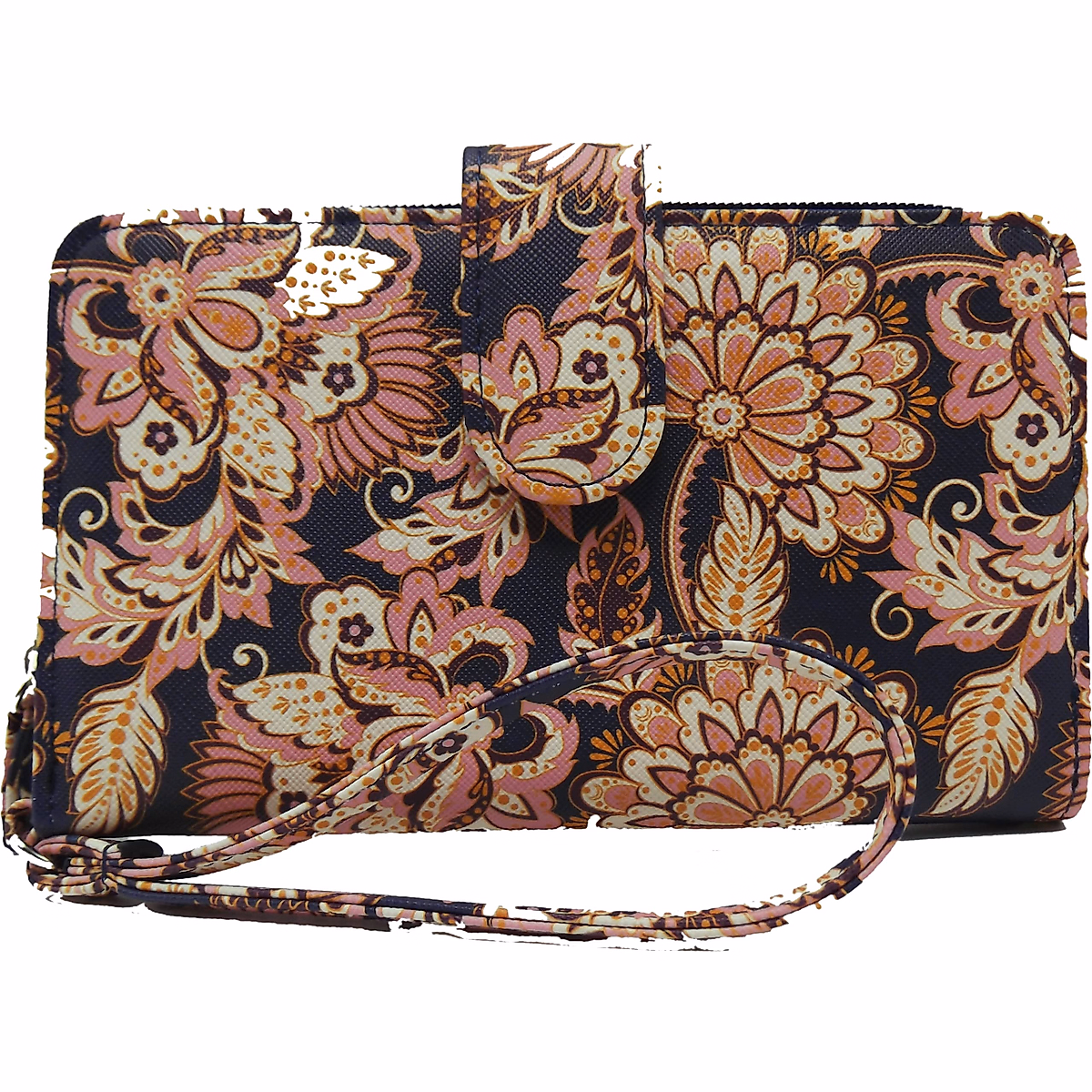 Women's Faux Leather ALL IN ONE WALLET RFID Clutch Ladies ib671x (Blue Floral)