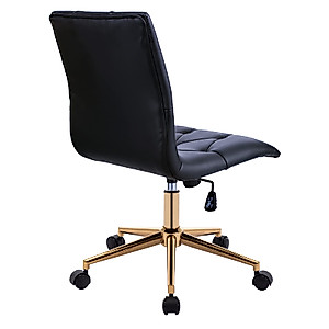 DUHOME Leather Home Office Chair, Armless Black Desk Chair with Gold Base, Adjustable Task Chair Computer Chair Rolling Chair with Wheels for Teens