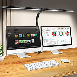 LeadGoods LED Desk Lamp, Double Head LED Desk Lamps for Home Office Architect Workbench 31.5" Wide Lighting-5 Color Modes and Stepless Dimming Auto Timer 24W Modern Desk Lamp Clamp for Monitor Studio