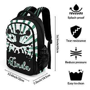 Anneunique Custom Cheerleaders Backpack Custom Multifunctional Waterproof Laptop Bag for Travel Gift Green Bling Sparkly Print Cheer Black