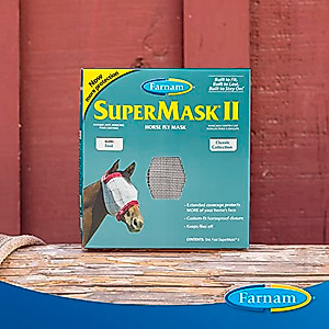 SuperMask II Fly Mask Without Ears for Foals, Full Face Coverage and Eye Protection from Insect Pests, Structured Classic Styling Mesh with Plush Trim, Foal Size