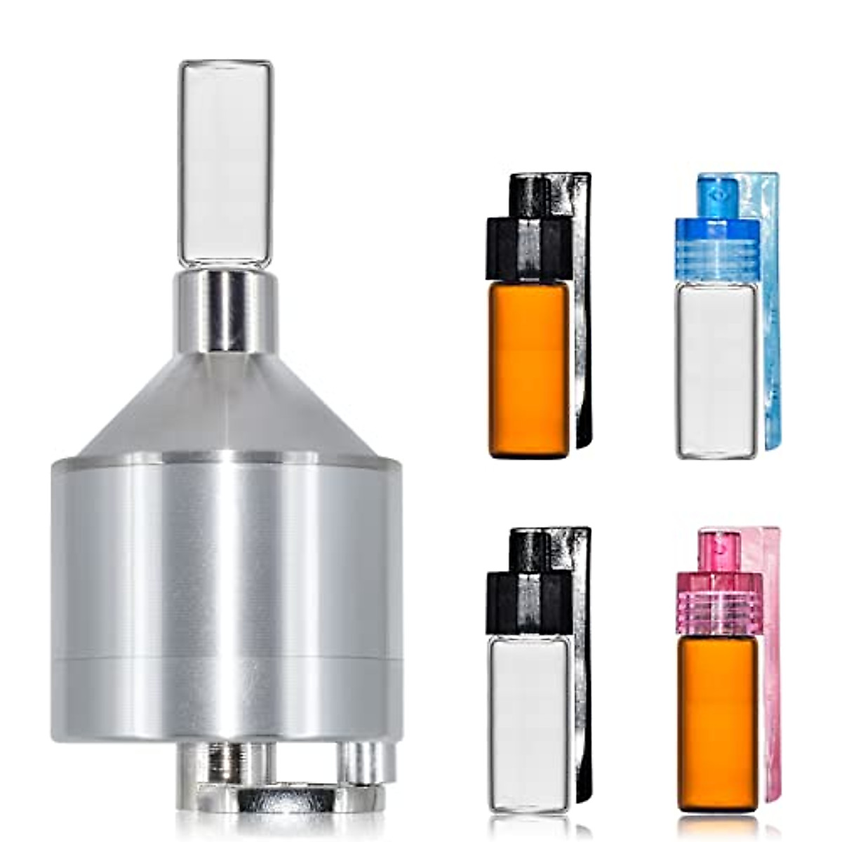 Aluminium Alloy Grinder, Portable Spice Grinder with Storage Bottle, Silver, 1+4 Piece