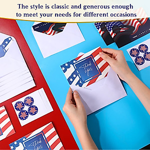 Crtiin 130 Pcs Patriotic Blank Note Cards with Envelopes American Flag White Greeting Cards 4th of July Thank You Cards Envelopes Bulk Red White Blue Sticker Seals Party Essentials for Veterans Day