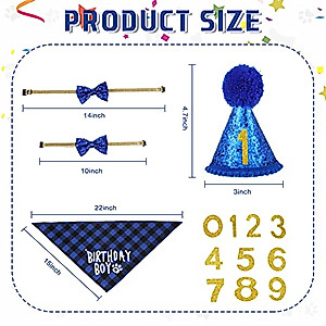 Dog Birthday Party Supplies Birthday Boy Girl Cake Bandana Triangle Scarf Clothes Shirt Cute Hat, Bow Tie Collar with 0-8 Numbers for Dog Puppy 1st Birthday Outfit (Elegant Style)