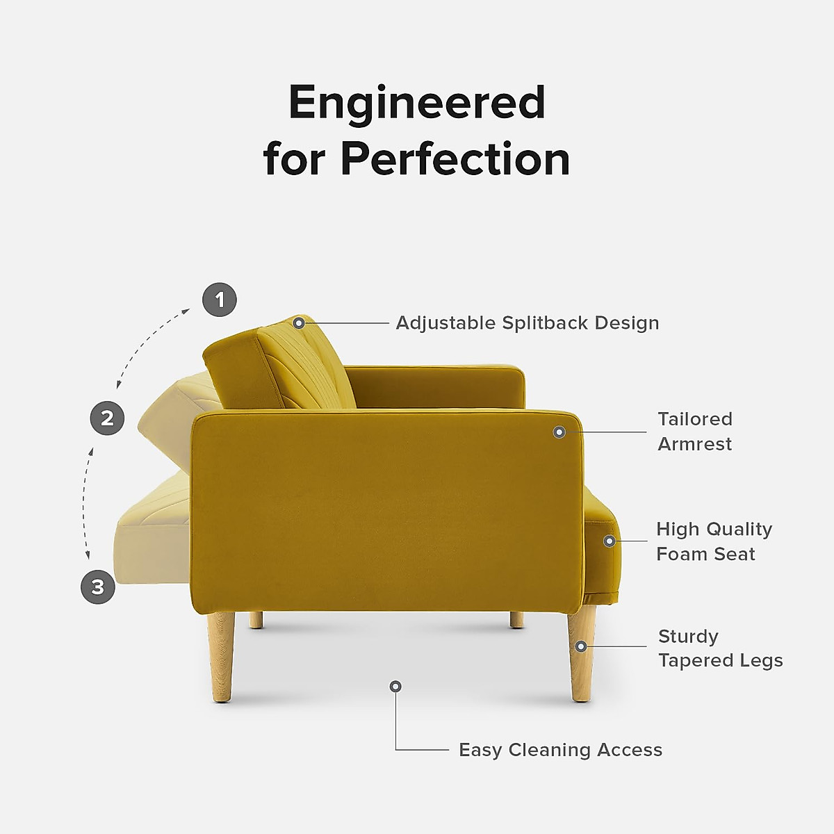 mopio Futon Sofa Bed, Couch, Small Sofa, Sleeper Sofa, Loveseat, Mid Century Modern Futon Couch, Sofa Cama, Couches for Living Room (Antique Gold Premium Velvet)