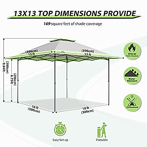 EAGLE PEAK 13x13 Straight Leg Pop Up Canopy Tent Instant Outdoor Canopy Easy Single Person Set-up Folding Shelter w/Auto Extending Eaves 169 Square Feet of Shade (Gray)