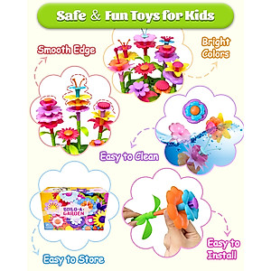 Gojmzo Toys Gifts for 2 3 4 5 Year Old Girl, 52 PCS Flower Garden Building Toys, Toddler Girl Toys 2-3, Christmas Toys Gifts for Kids Girls Age 2-4 3-5