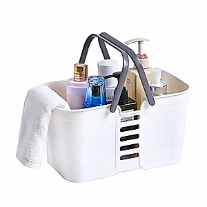 FANWU Shower Caddy Basket Tote for College Dorm Room Essentials, Plastic Storage Basket with Handles Portable Organizer Bins for Kitchen Bathroom Bedroom Toiletry Laundry Garden Pool Beach （White）